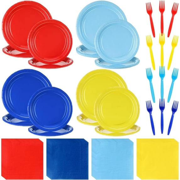 96 Pcs Blue Red Yellow Paw Party Paper Plates and Napkins Party ...