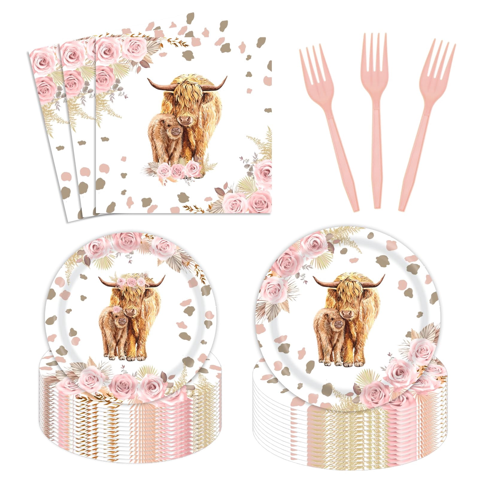 96 Pcs Boho Highland AIF4 Cow Party Supplies for Holy Cow Highland Baby ...