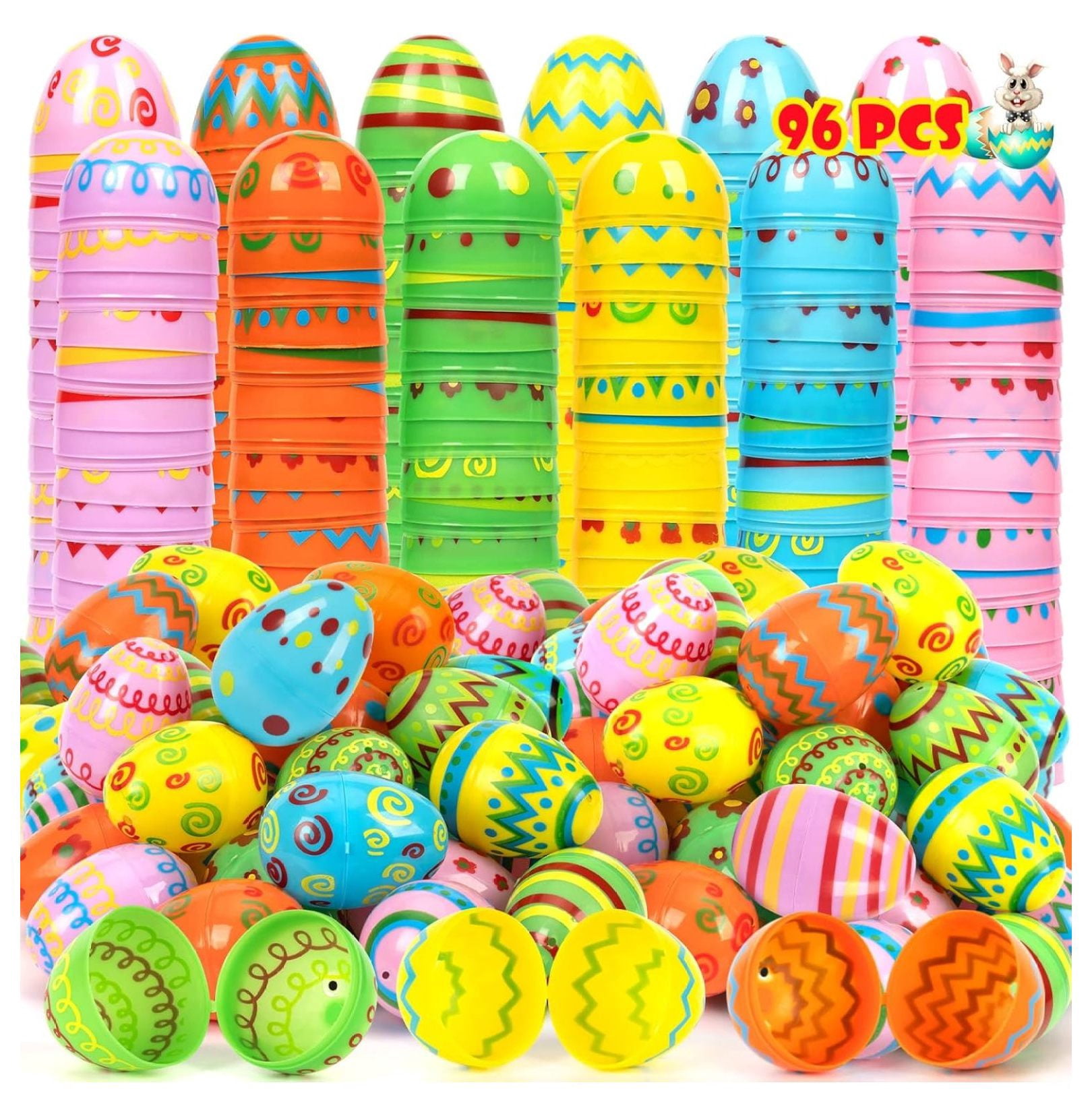 96 Pcs Bright Plastic Easter Eggs-Assorted Prints and Colors, Easter ...