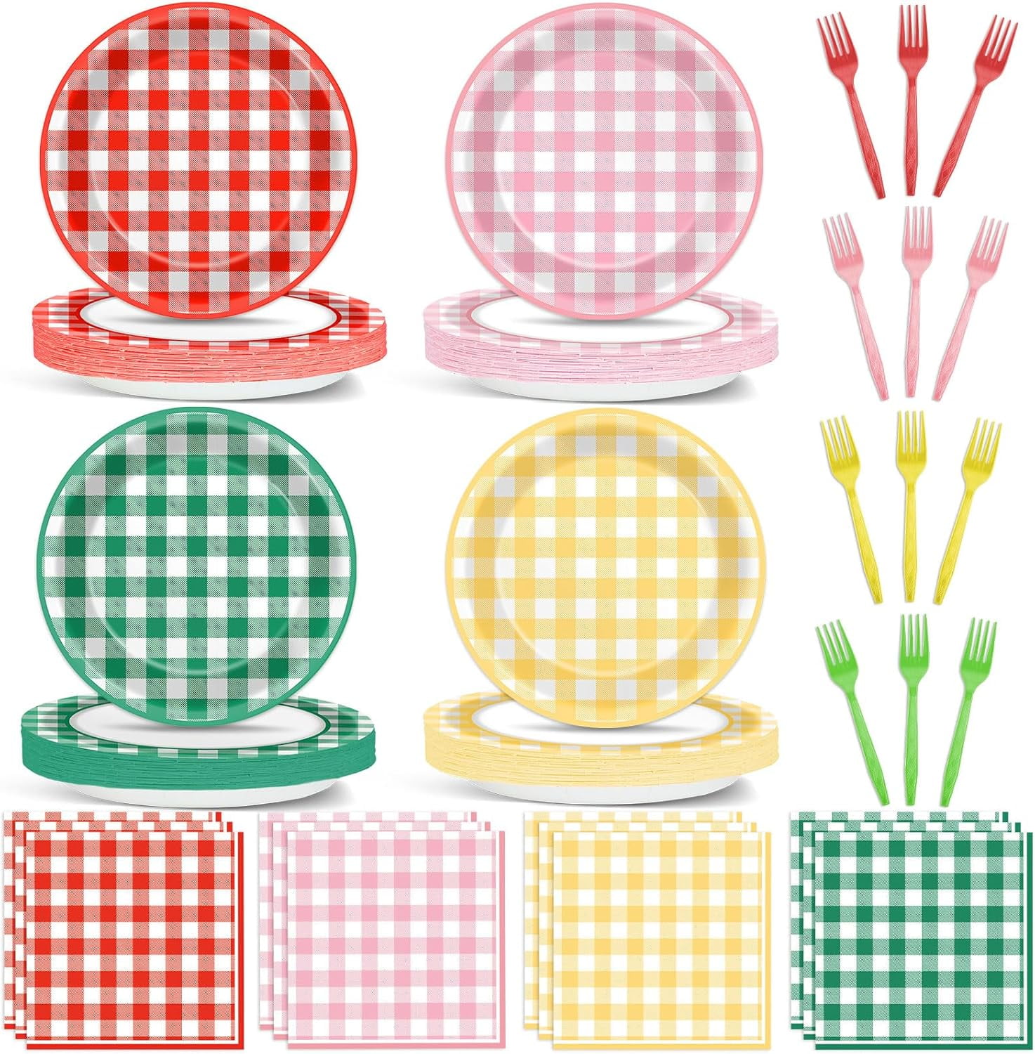 96 Pcs Camp Checkered Paper Plates and Napkins Plaid Checkered ...