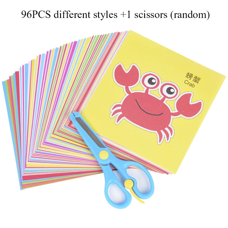 96 Pcs Children Cartoon DIY Colorful Paper Cutting Folding Toys Kids ...