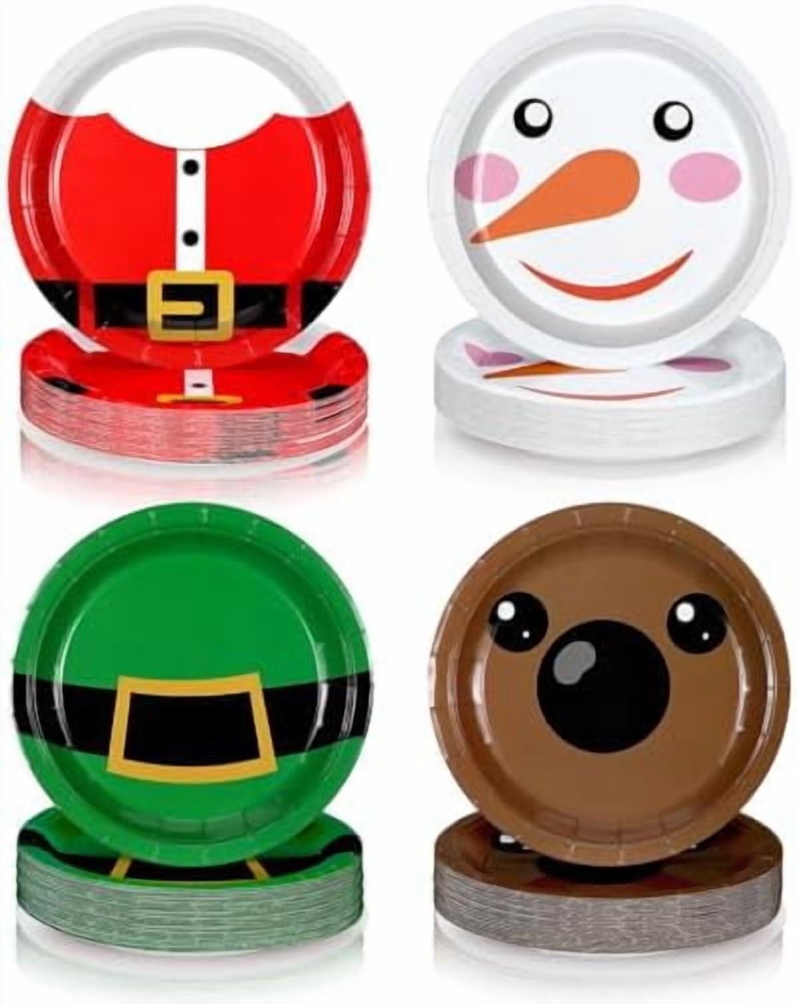 96 Pcs Christmas Cartoon Paper Plates Disposable Peppermint Dinner ...