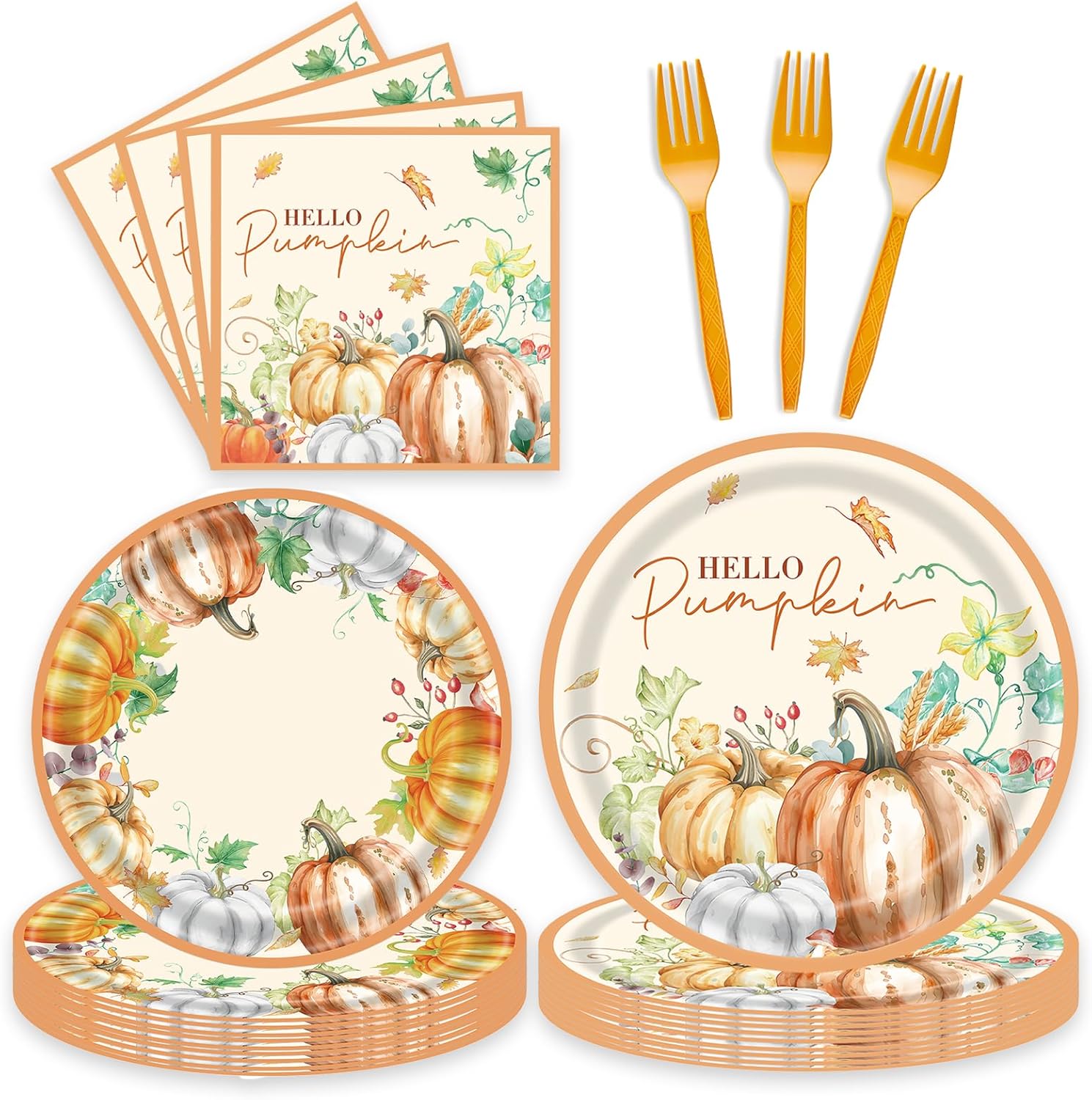 96 Pcs Fall Paper Plates And Napkins Forks Supplies, Autumn Hello ...