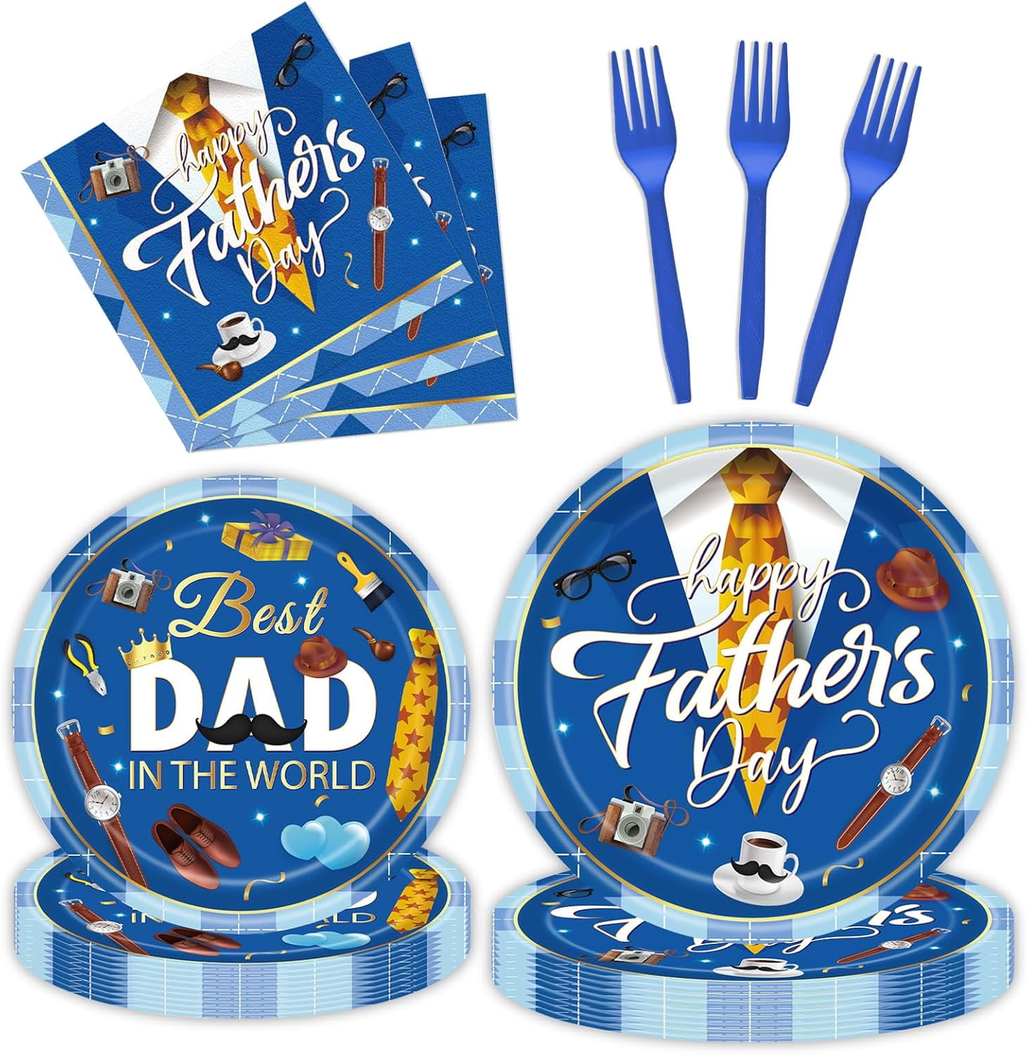 96 Pcs Father's Day Party Plates and Napkins Forks Supplies, Disposable ...