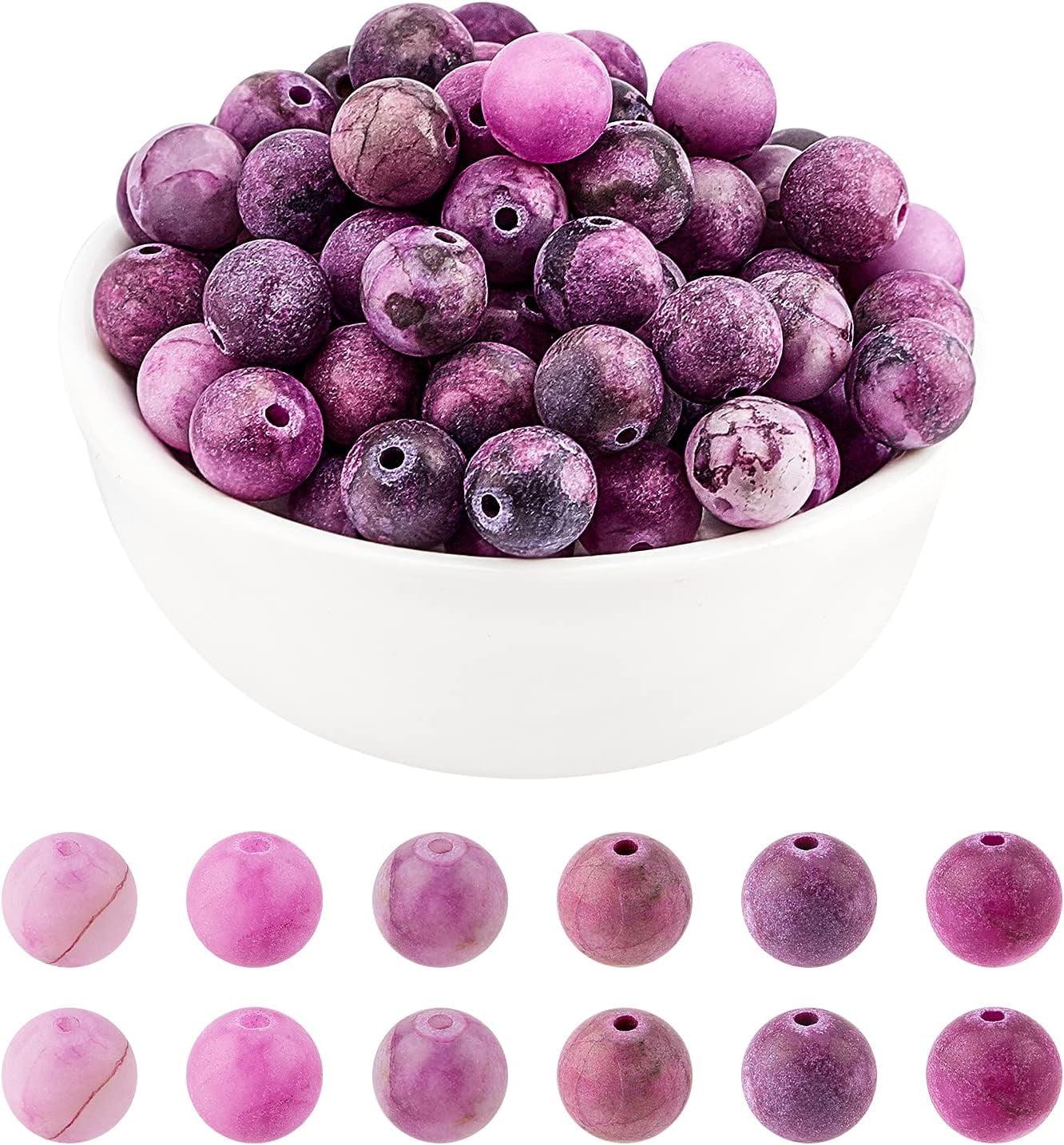 96 Pcs Frosted Natural Stone Beads 8mm Natural Charoite Round Beads ...