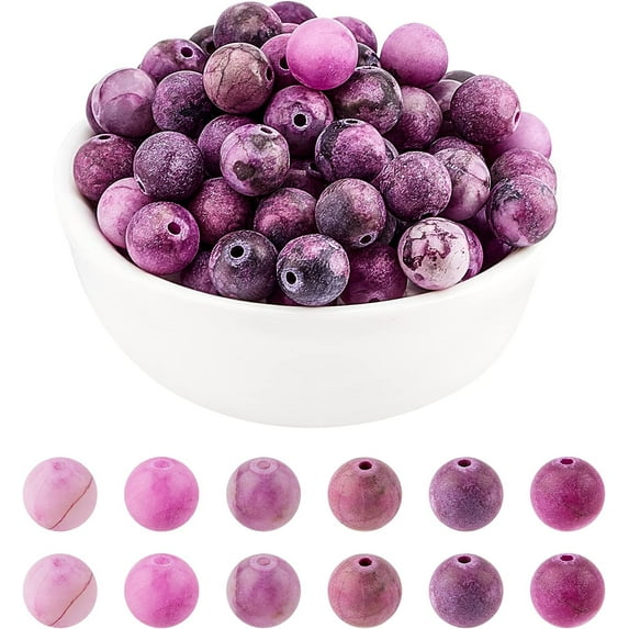 96 Pcs Frosted Natural Stone Beads 8mm Natural Charoite Round Beads ...