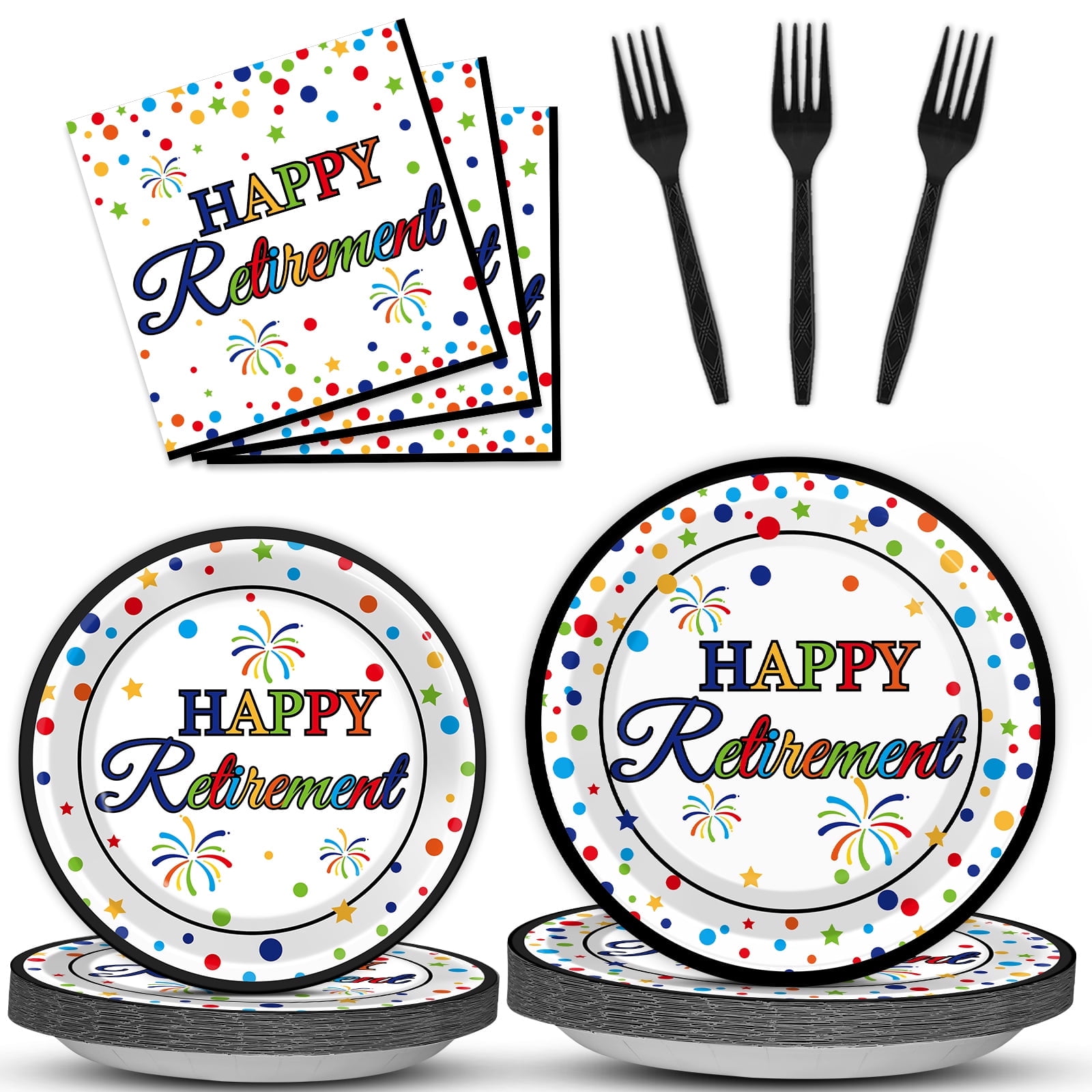 96 Pcs Happy Retirement Party Supplies Serve for 24 Guests Colorful ...