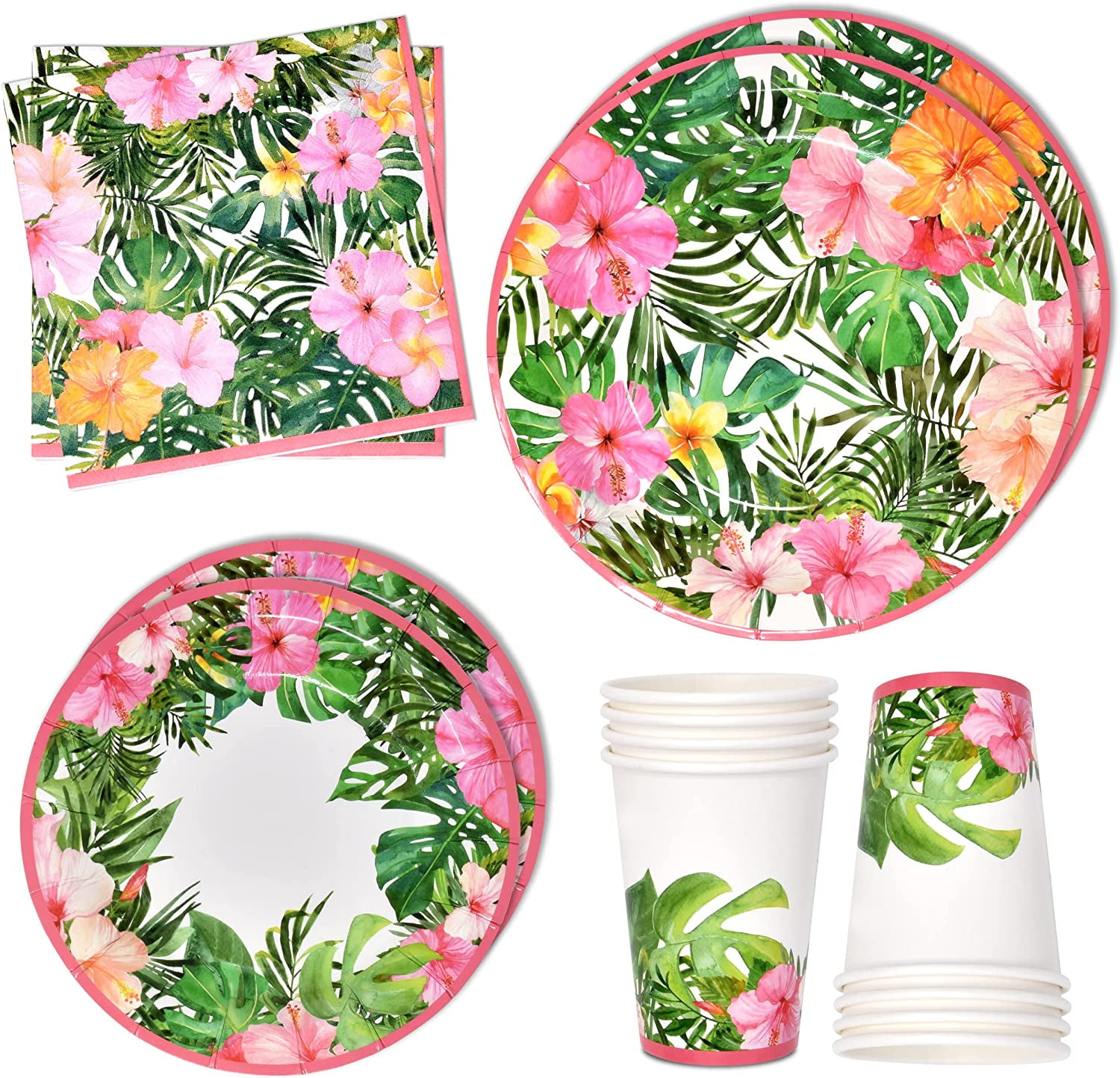 96 Pcs Hawaiian Luau Party Supplies Set Paper Plate Cup Napkin for ...