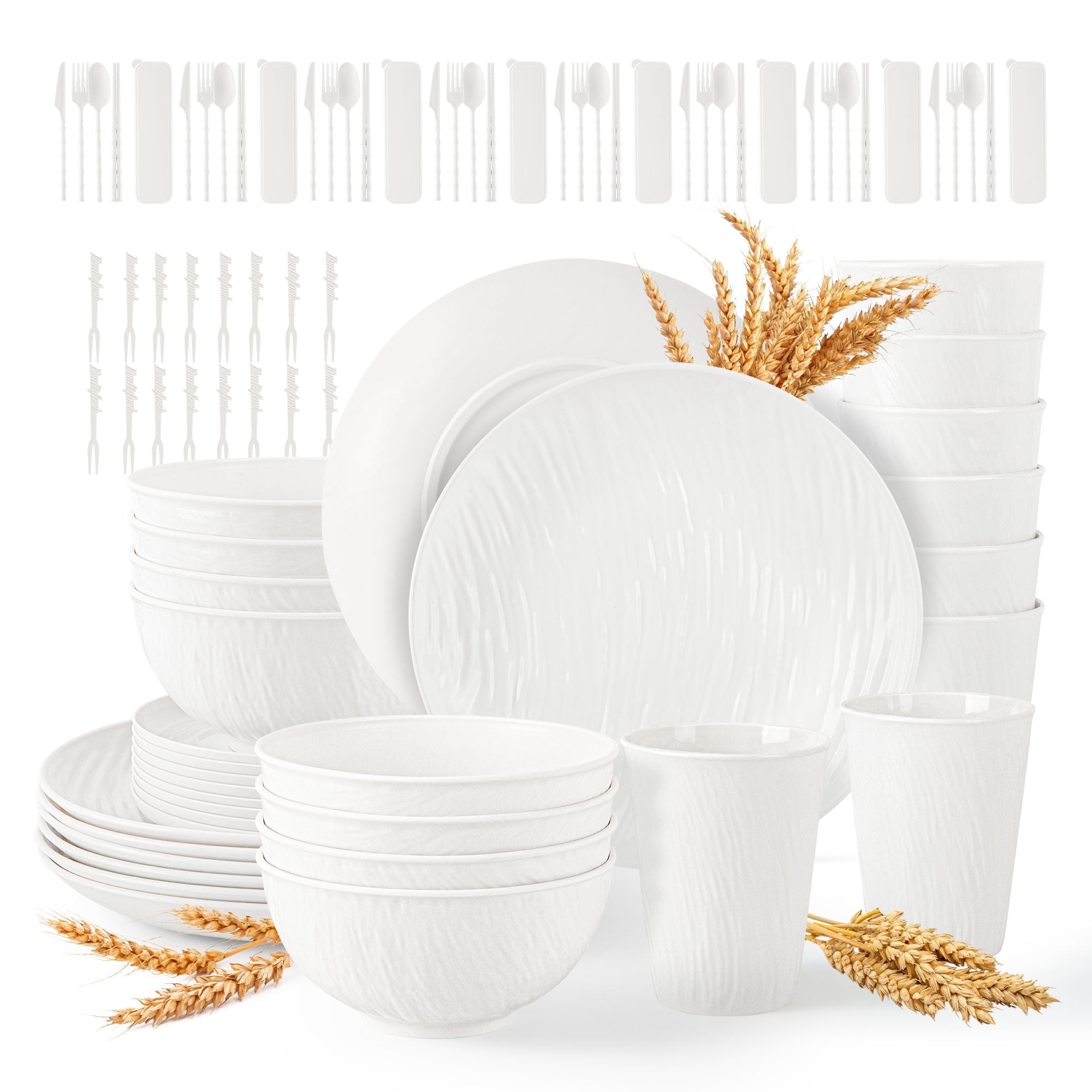 GPED 96 Pcs Imitation Rock Texture Wheat Straw Dinnerware Sets For 8 ...