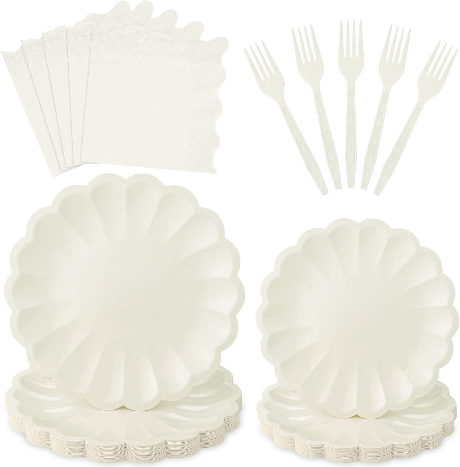 96 Pcs Ivory Paper Plates and Napkins Party Supplies Serve 24 Guests ...