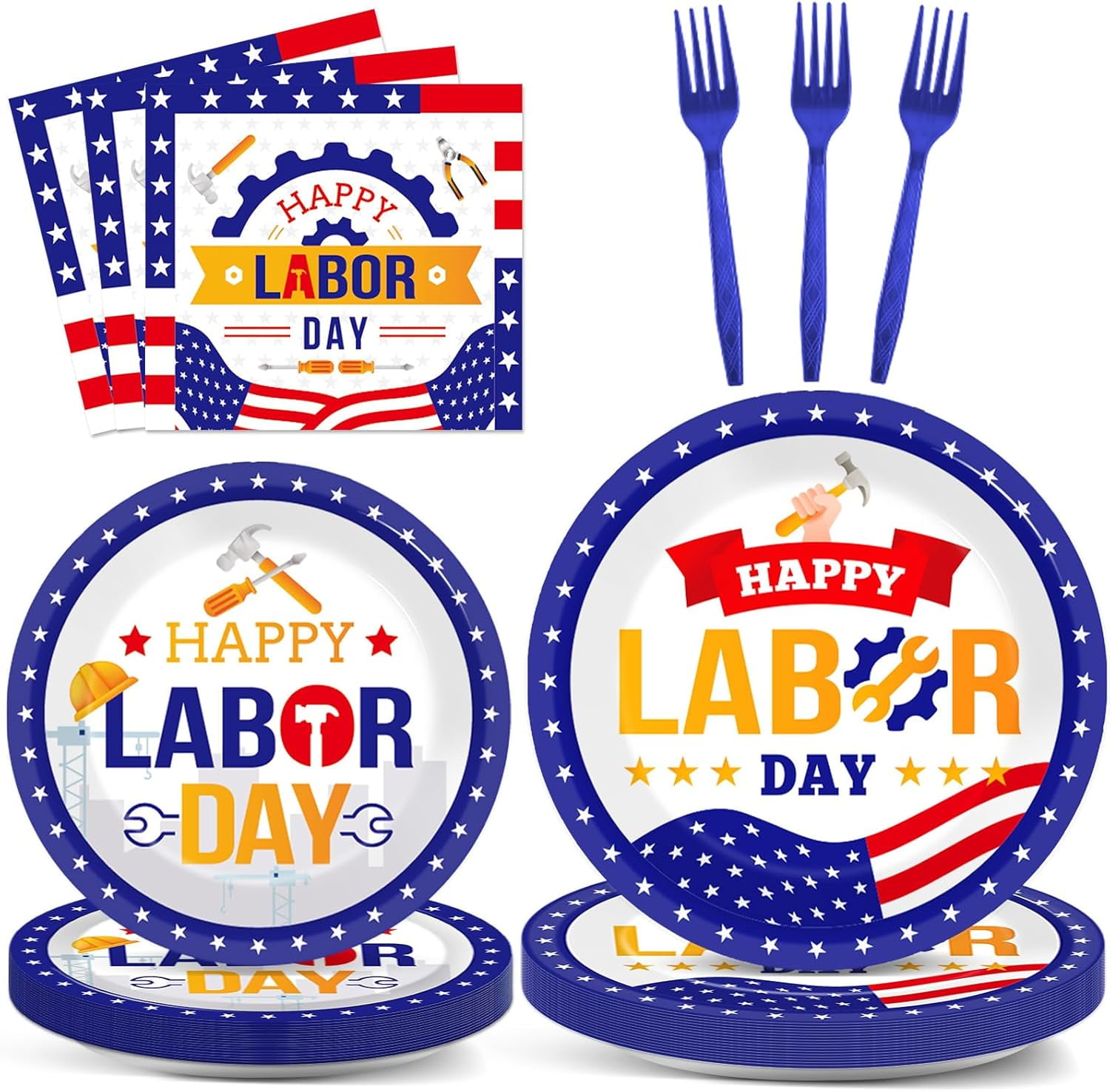 96 Pcs Labor Day Party Supplies for 24 Guests Labor Party Tableware ...