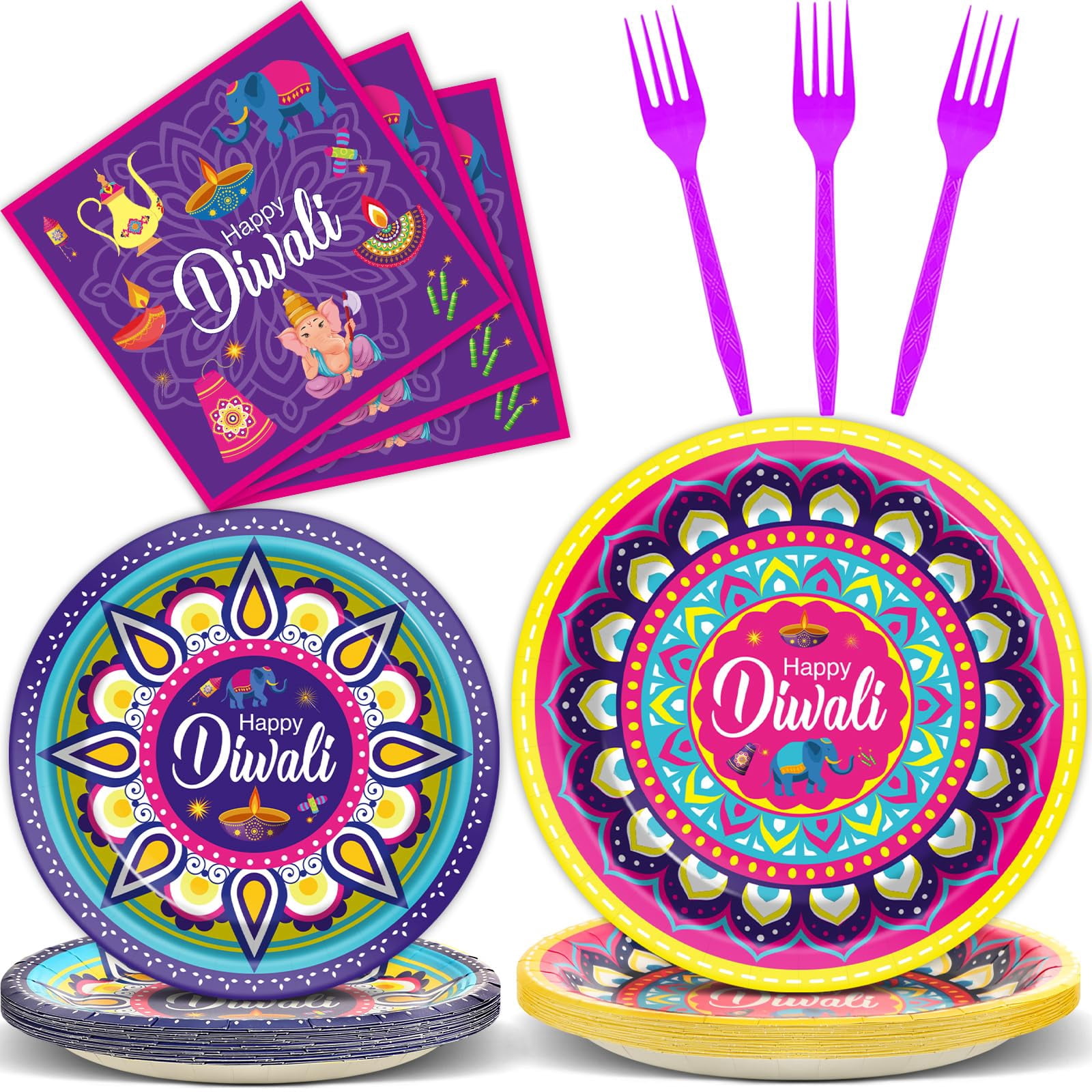 96 Pcs MQH2 Diwali Party Plates Napkins Happy Diwali Deepavali Party ...