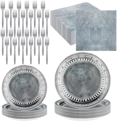 96 Pcs Medieval Pirate Party Supplies - Disposable Paper Pewter-style ...