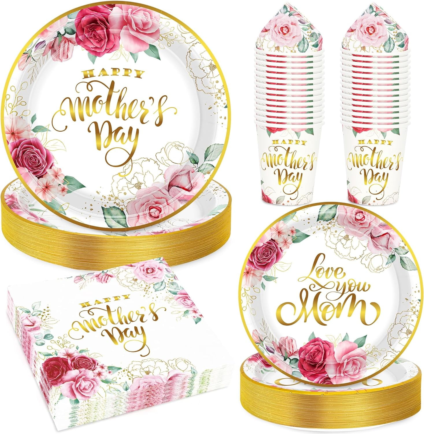 96 Pcs Mothers Day Decorations, Serve For 24 Guests 9" Dinner Plates 7 ...