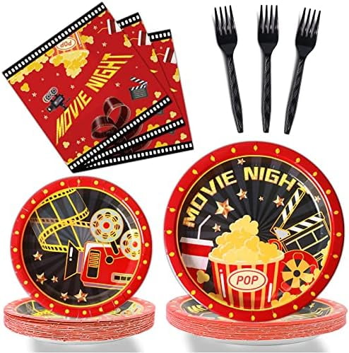 96 Pcs Movie Night Party Supplies Paper Plates Napkins Movie Party ...