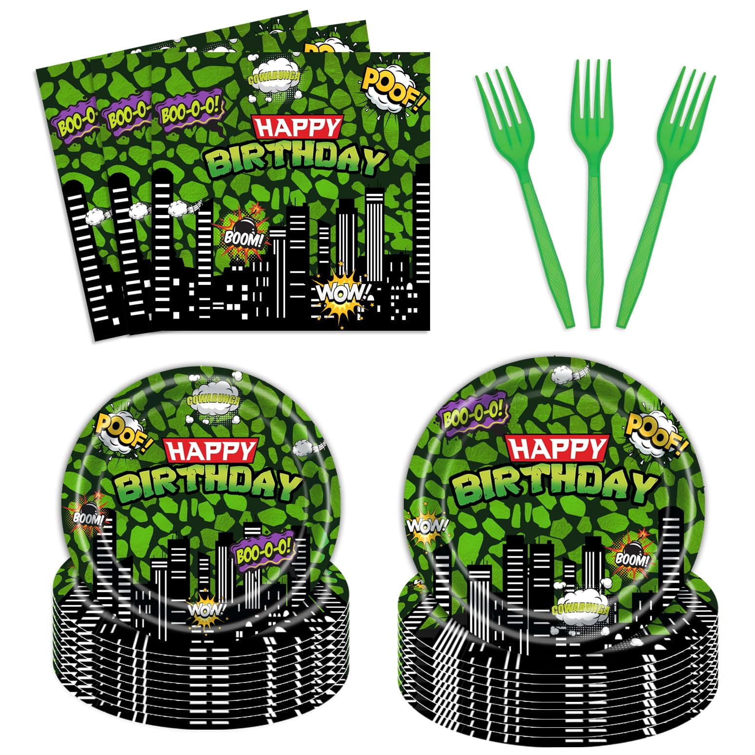 96 Pcs Ninja Superhero MMF7 Birthday Party Plates and Napkins Green ...