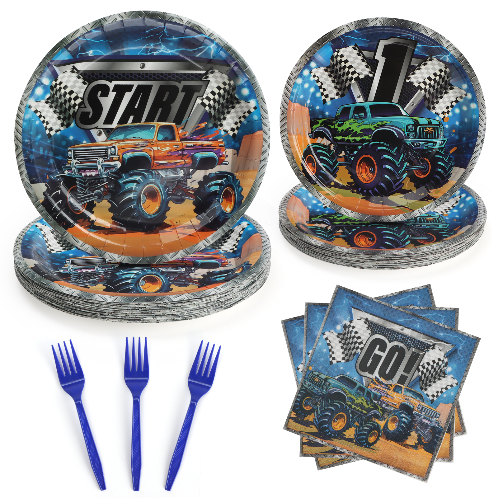 96 Pcs Party Plates, Monster Truck Paper Plates and Napkins Party ...