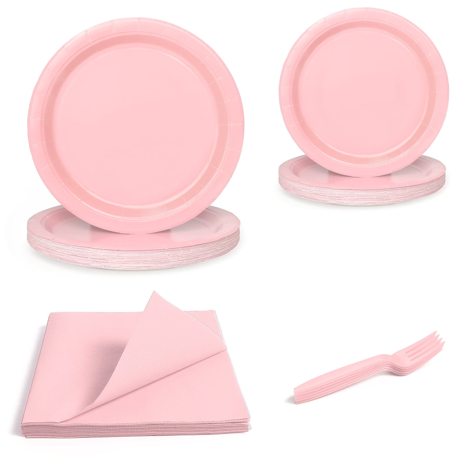 96 Pcs Party Plates, Pink Paper Plates and Napkins, Disposable ...