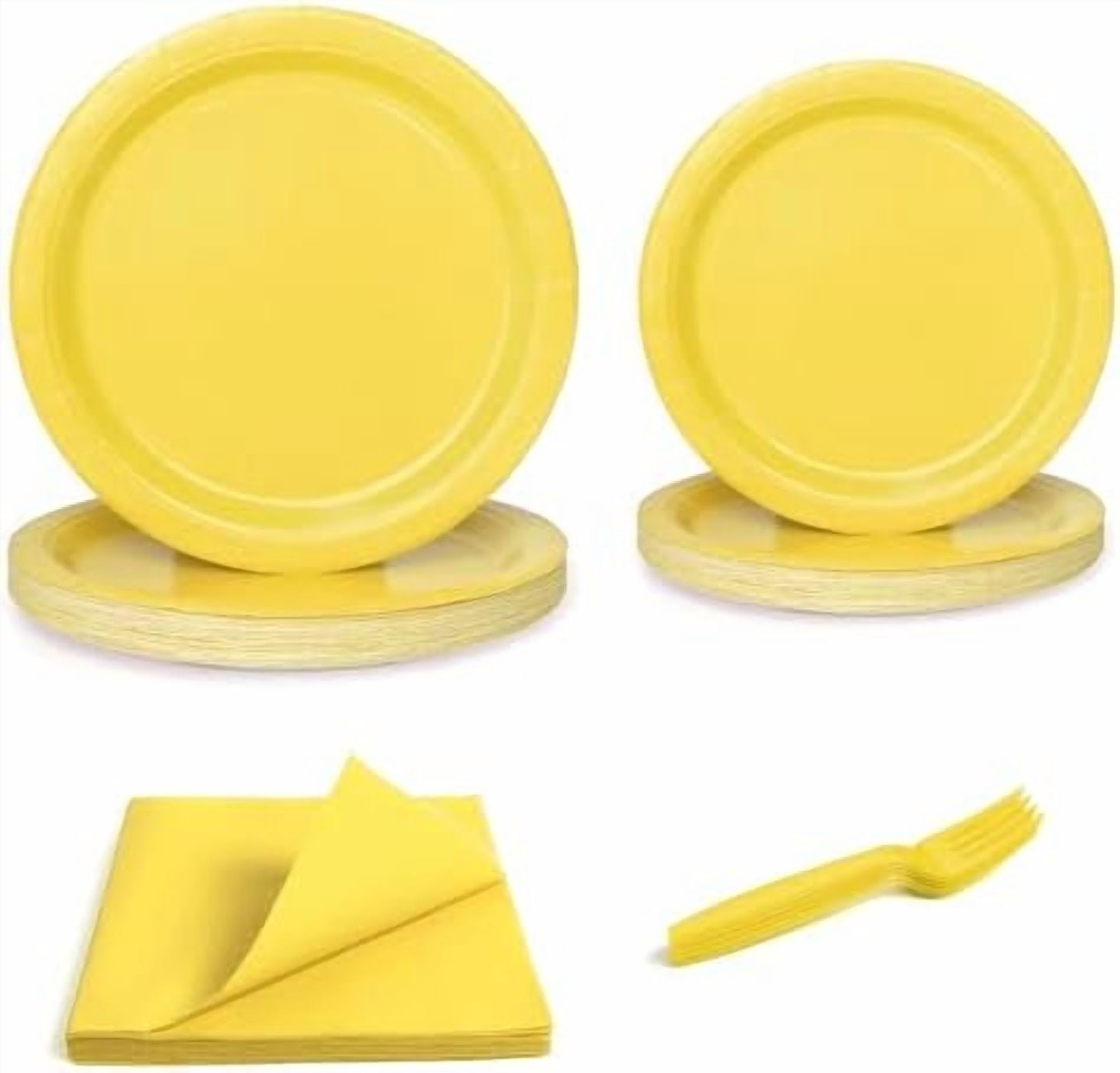 96 Pcs Party Plates, Yellow Paper Plates and Napkins, Disposable ...