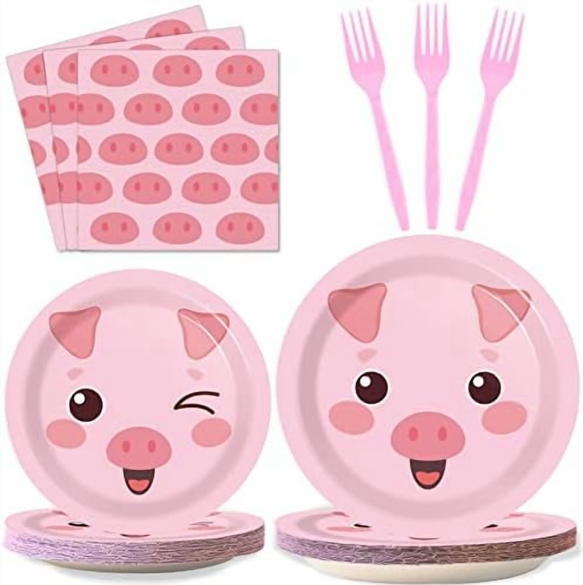 96 Pcs Pink Pig Plates Napkins Farm Animal Party Decorations Dinnerware ...