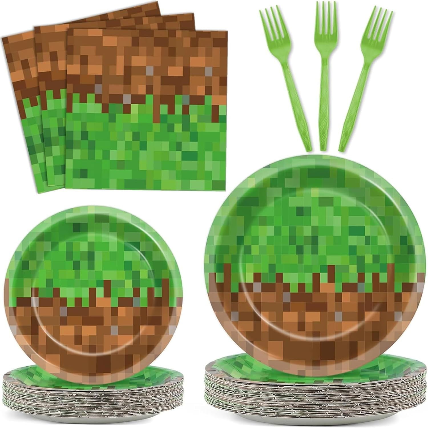 96 Pcs Pixel Birthday Party Plates and Napkins, Gamer Party Supplies ...