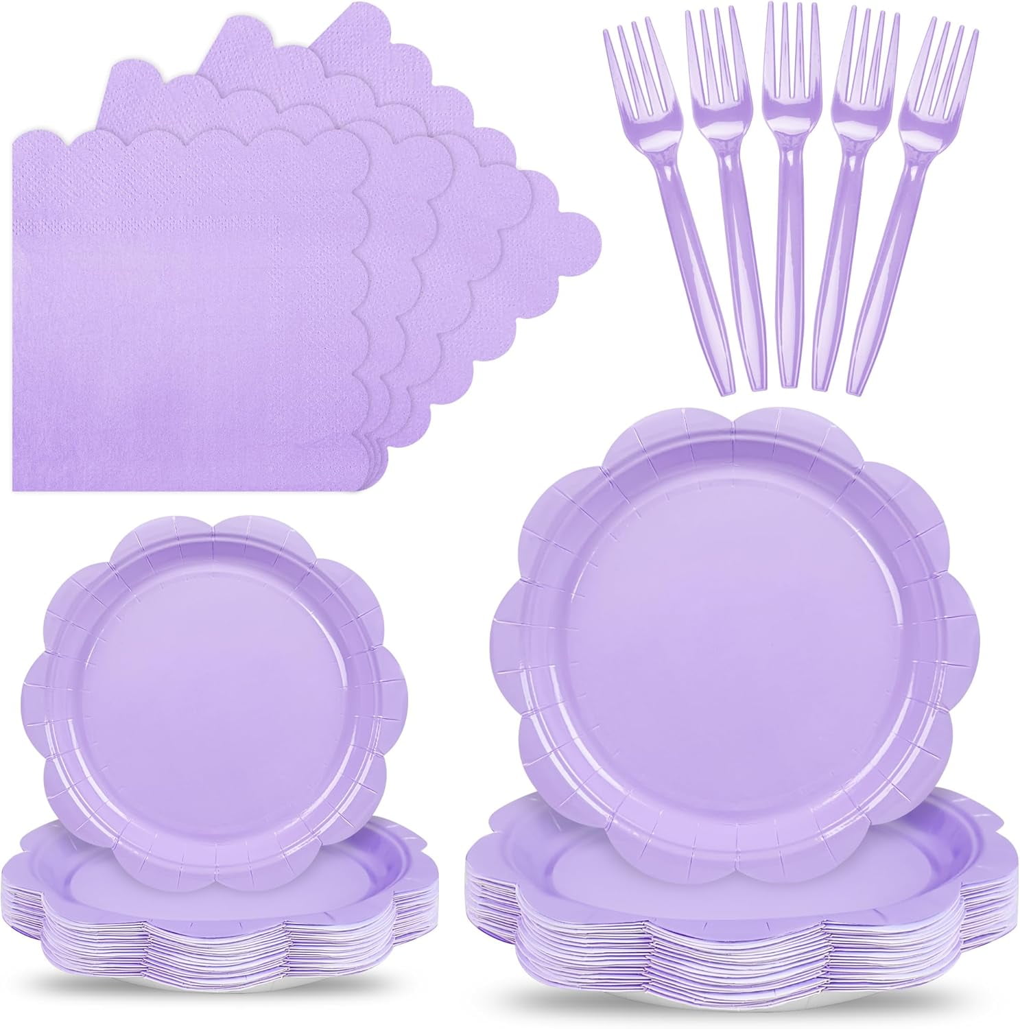96 Pcs Purple Paper Plates and Napkins Set Party Supplies, Tableware ...