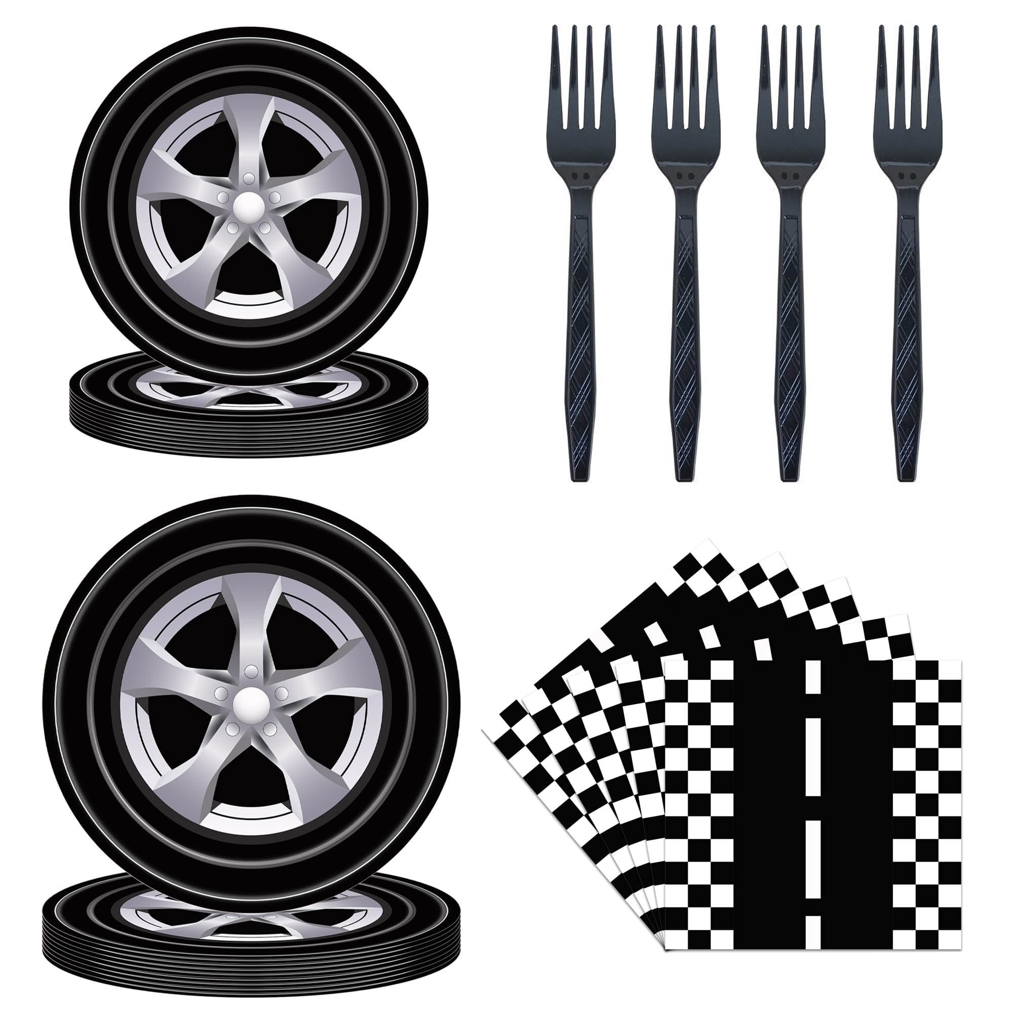 96 Pcs Race Car Party Plates AFN1Napkins Sets Racing Car Race Track ...