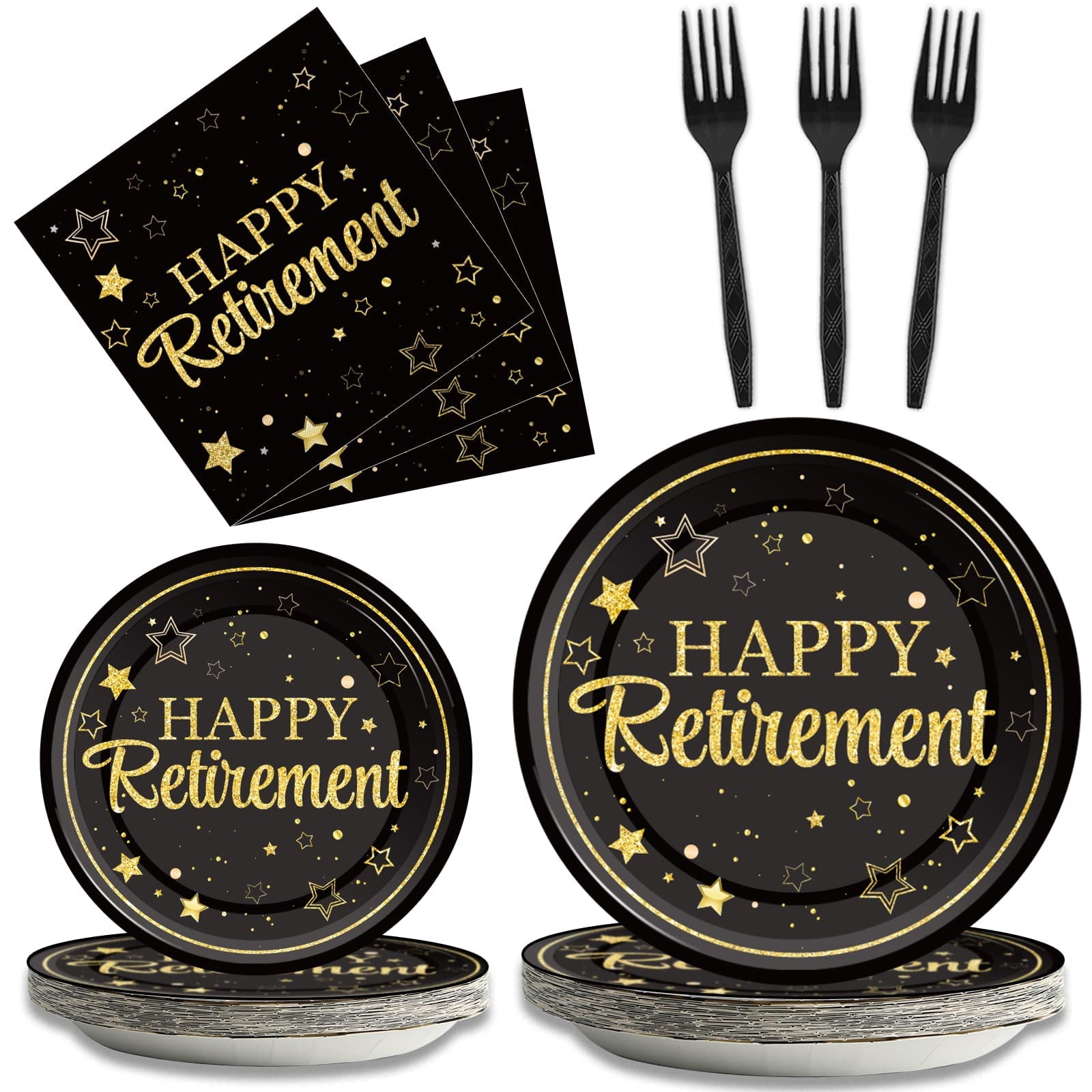 96 Pcs Retirement Party Plates Napkins Tableware Set Happy Retirement ...