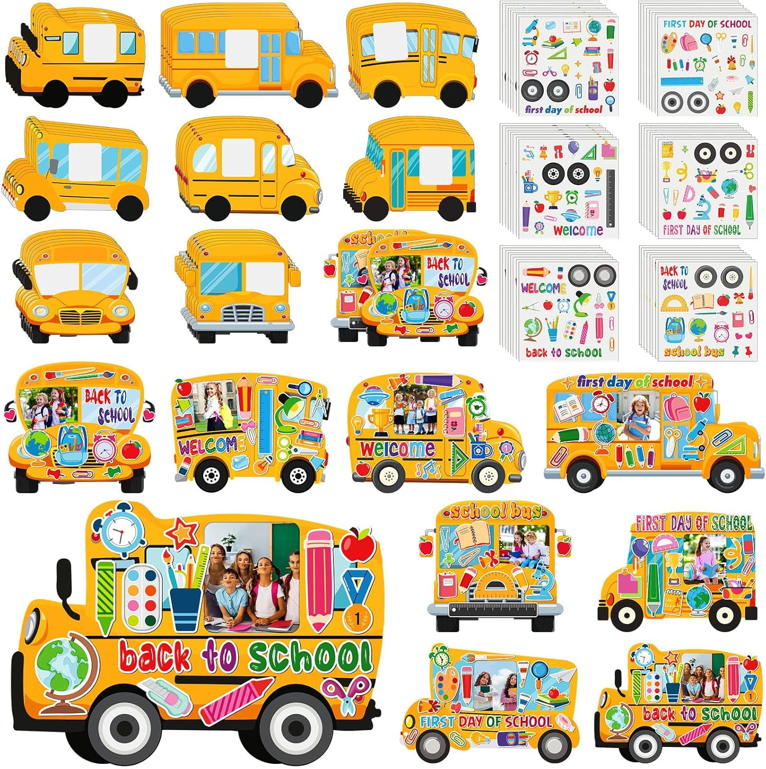 96 Pcs School Bus Picture Frame Craft DIY First Day of Back to School ...