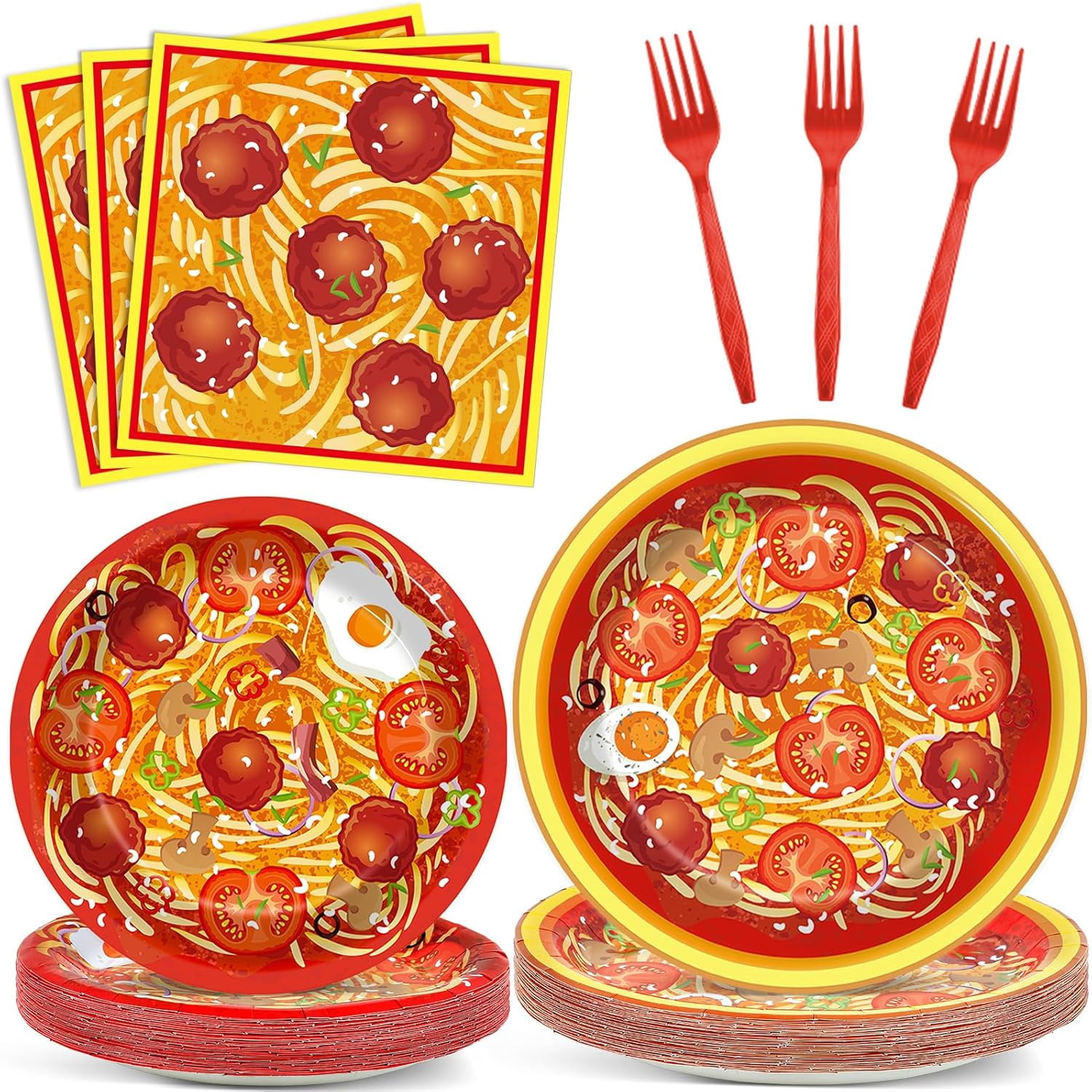 PHYSUN-96 Pcs Spaghetti Plates and Napkins Pasta Party Supplies Tomato ...