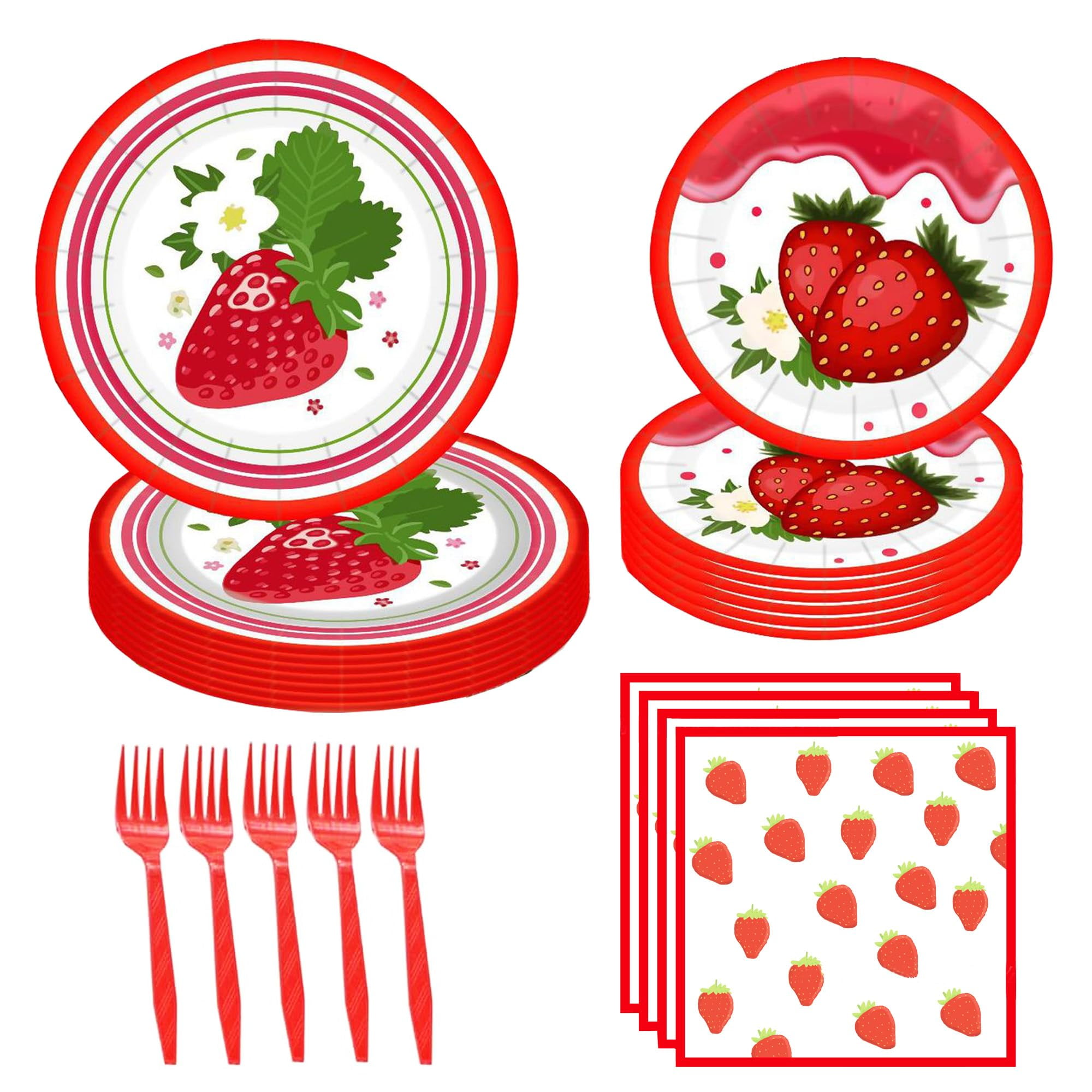 96 Pcs Strawberry Theme MMF7 Party Paper Plate ets, Birthday Party ...