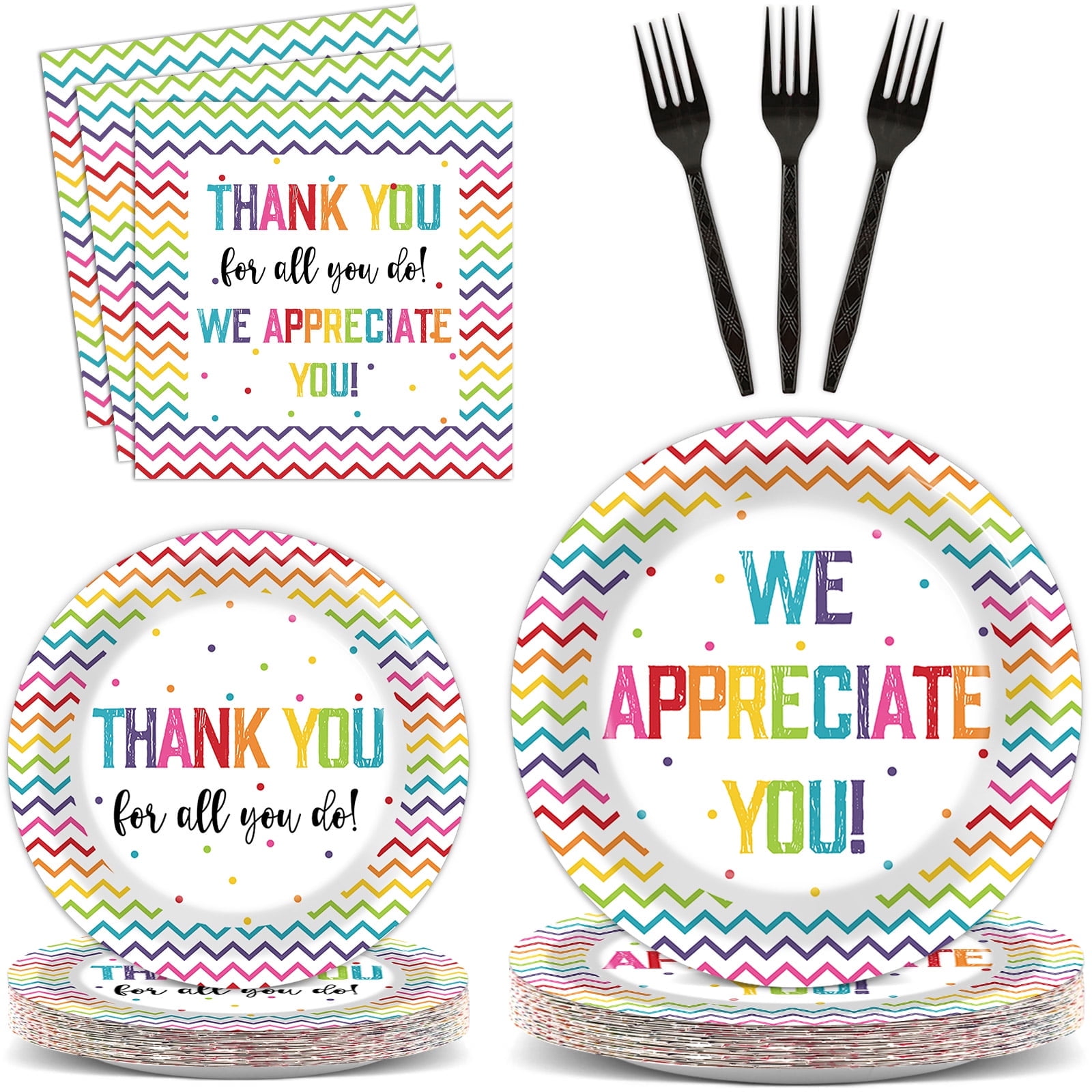 96 Pcs Thank You Party Plates Napkins Colorful Dinnerware We Appreciate ...