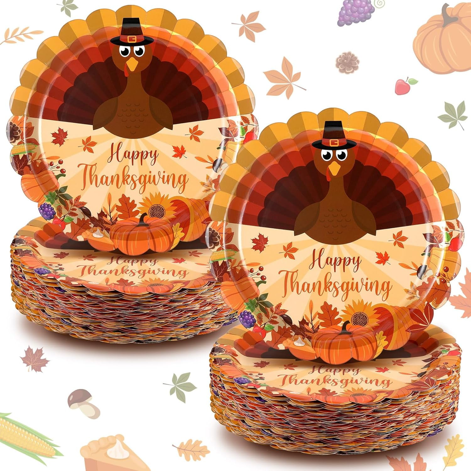 PHYSUN-96 Pcs Thanksgiving Turkey Paper Plates Disposable 9 Inch Turkey ...