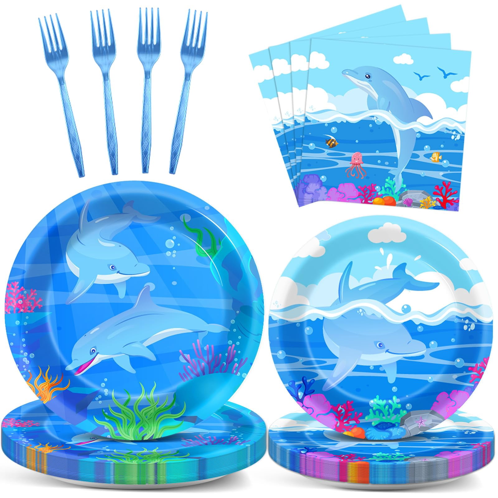 96 Pcs Theme Party Supplies ZLK1 Set Ocean Plates Napkins Forks ...