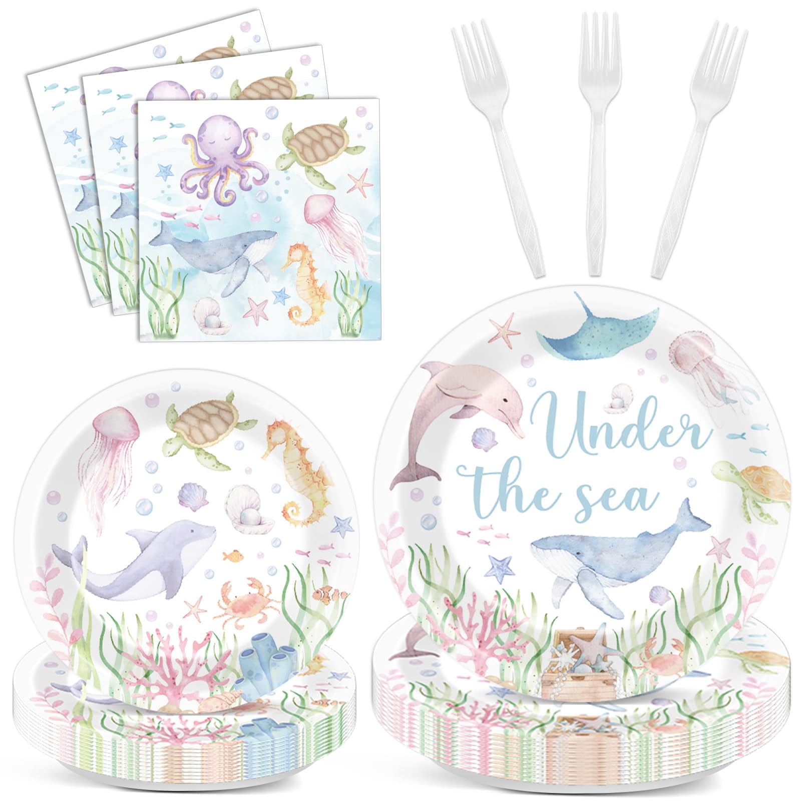 96 Pcs UnderUMRT the Sea Party Decorations Ocean Plates and Napkins Sea ...