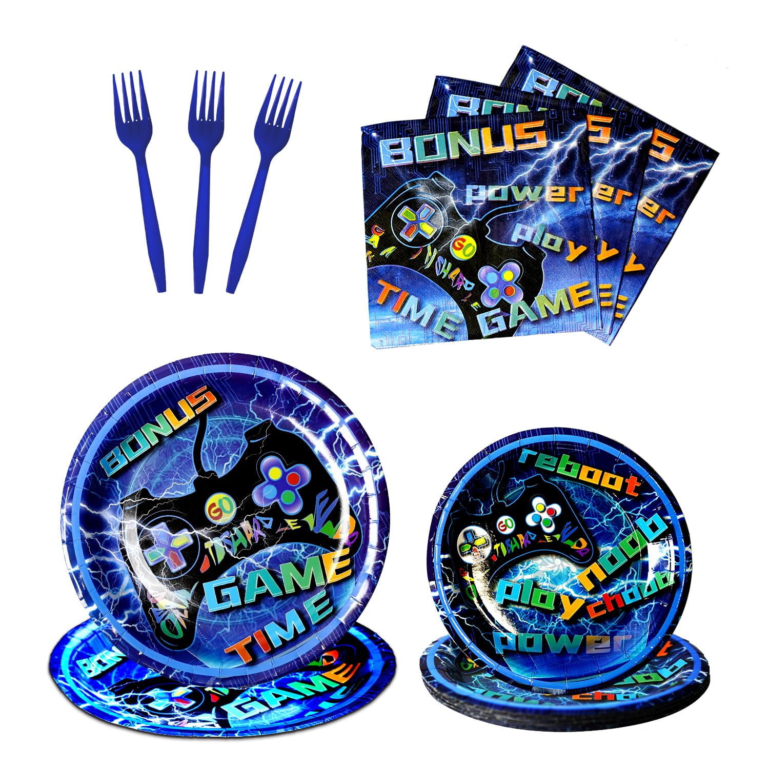 96 Pcs Video Game Birthday Decorations, Birthday Plates and Napkins ...