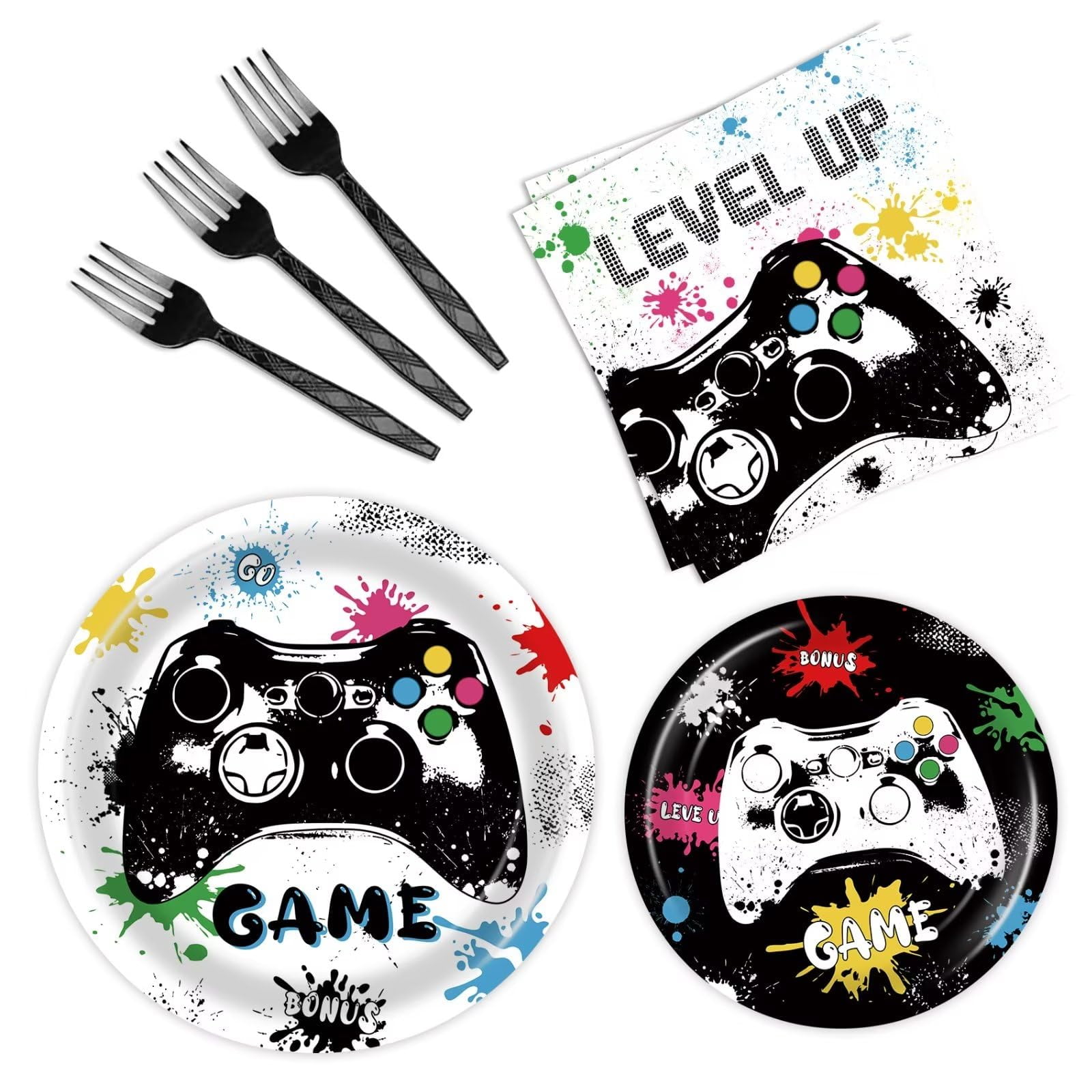 96 Pcs Video Game STF9 Plates and Napkins Gamer Party Supplies Video ...