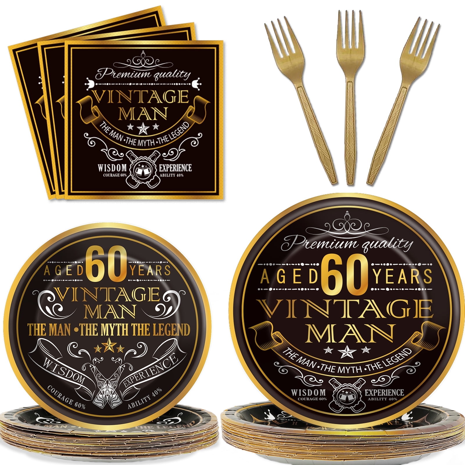 96 Pcs Vintage 60th Party Tableware Set Back in 1964 60th Theme ...