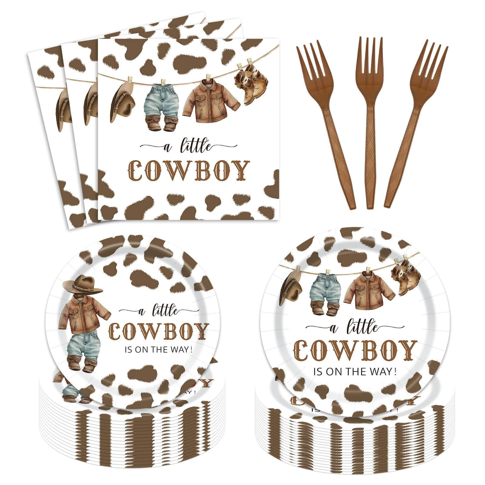 96 Pcs Western Cowboy Baby Shower AFN1Party Supplies Dinnerware for 24 ...