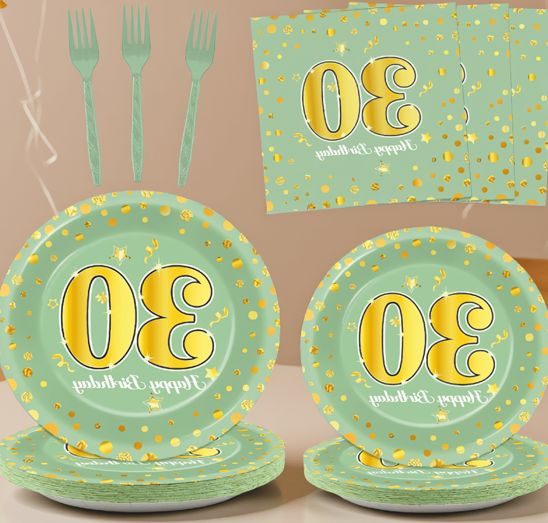 96-Piece 30th Birthday Party Tableware Set, Sage Green and Paper Plates ...