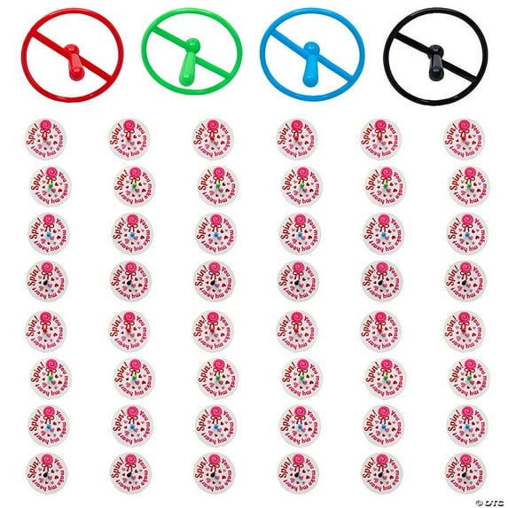 96 Pieces 1 1/2" Bulk Circle Spin Top Valentine Exchanges with Card for ...