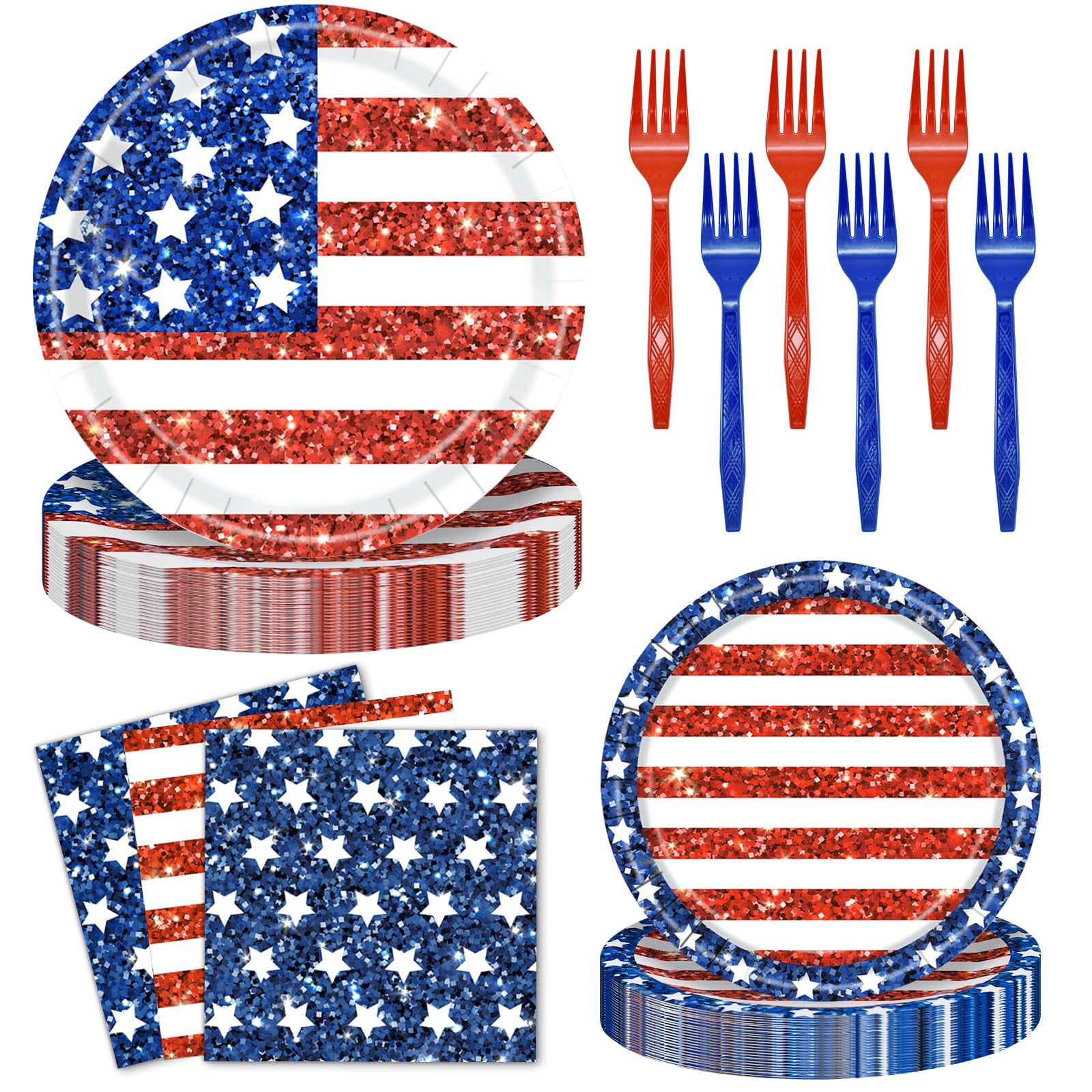 96 Pieces American Flag SSF20 Patriotic Plates and Tableware Set - 4th ...