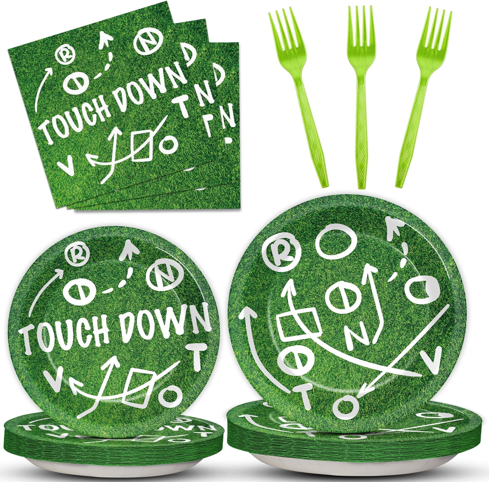 96 Pieces Football Tableware Set Paper Plates Green Party Favors ...