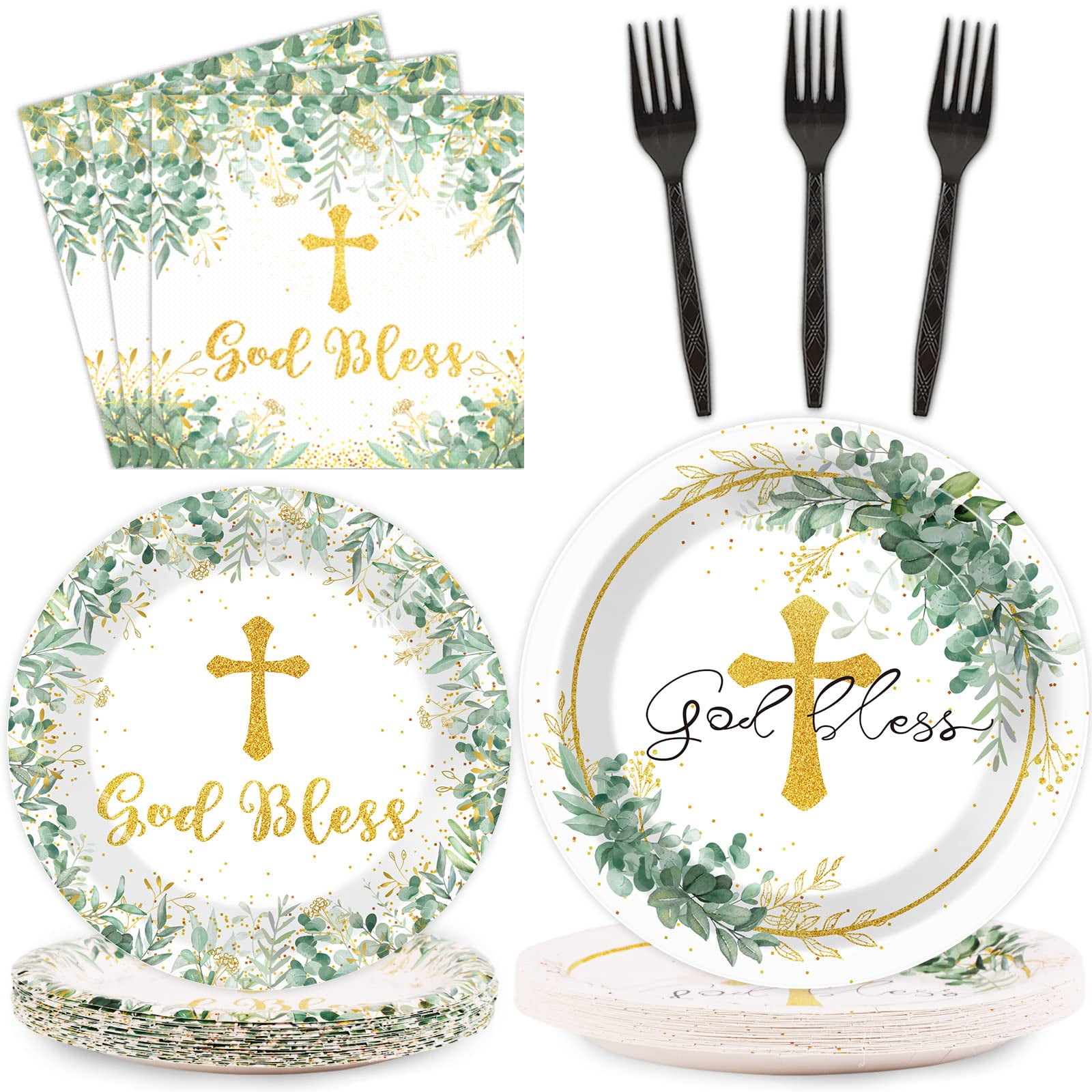 96 Pieces God Bless SSF20 Plates Baptism Decorations First Holy ...