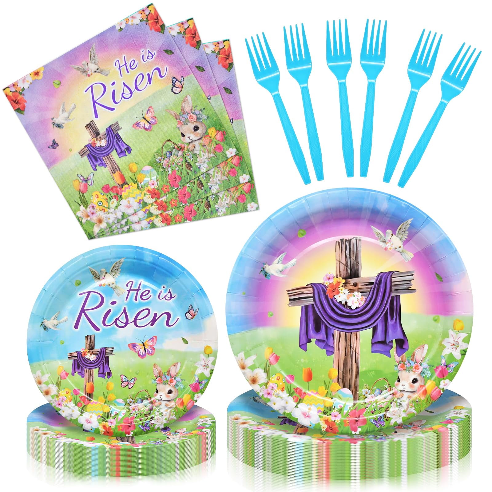 96 Pieces "He is MMF7 Risen" Easter Day Tableware Set Party Supplies ...