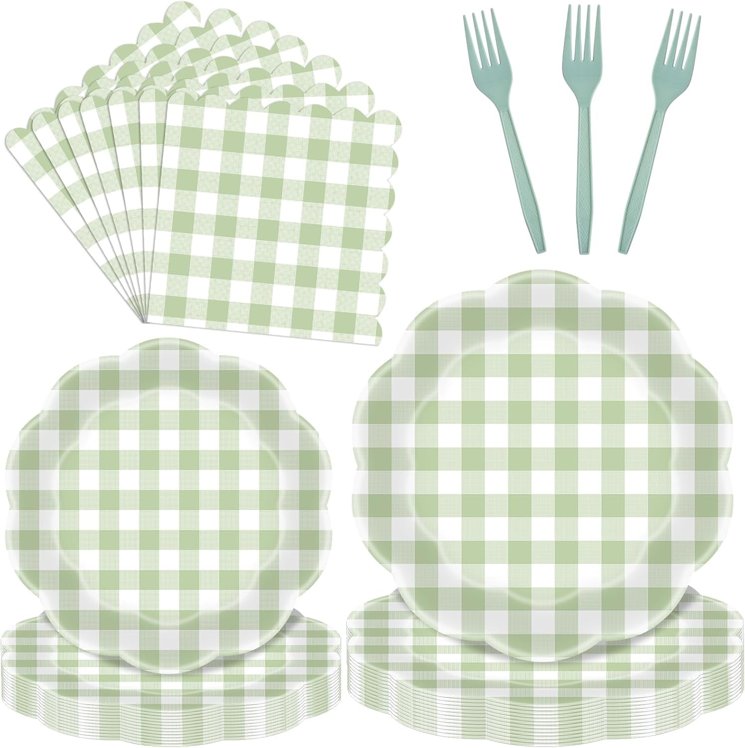 PHYSUN-96 Pieces Light Green Gingham Plaid Tableware Set \u2013 ...