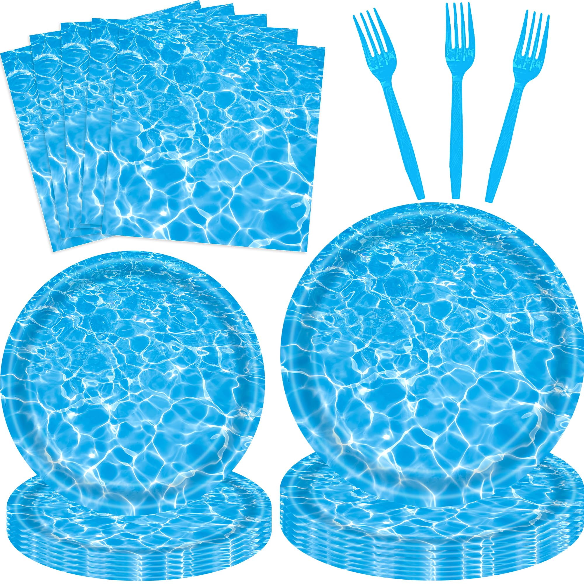 96 Pieces Ocean Wave RRF12 Tableware Set Party Water Pattern Themed Disposable Dinnerware with ...
