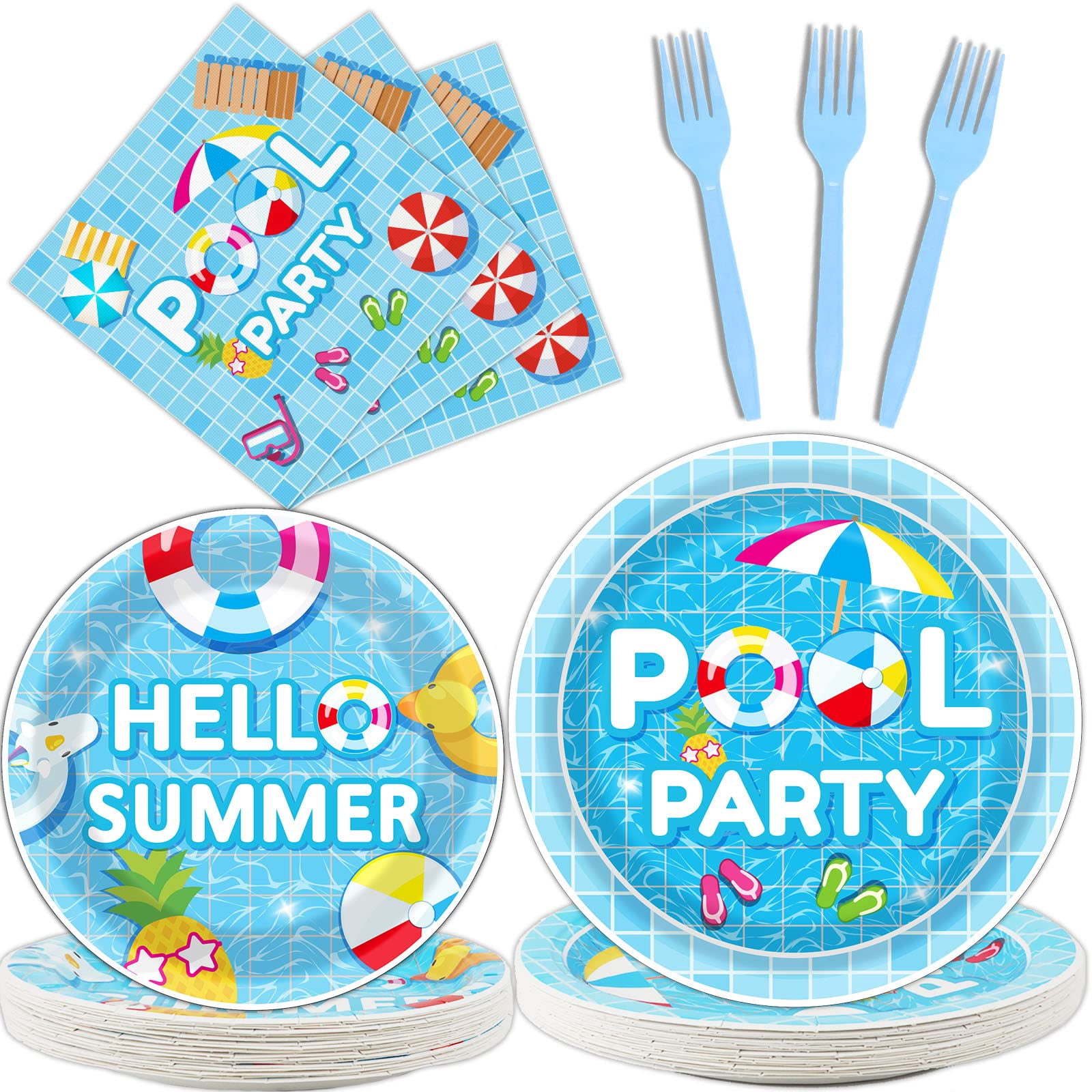 96 Pieces Pool Party Tableware Set for Summer Beach Table Decorations ...