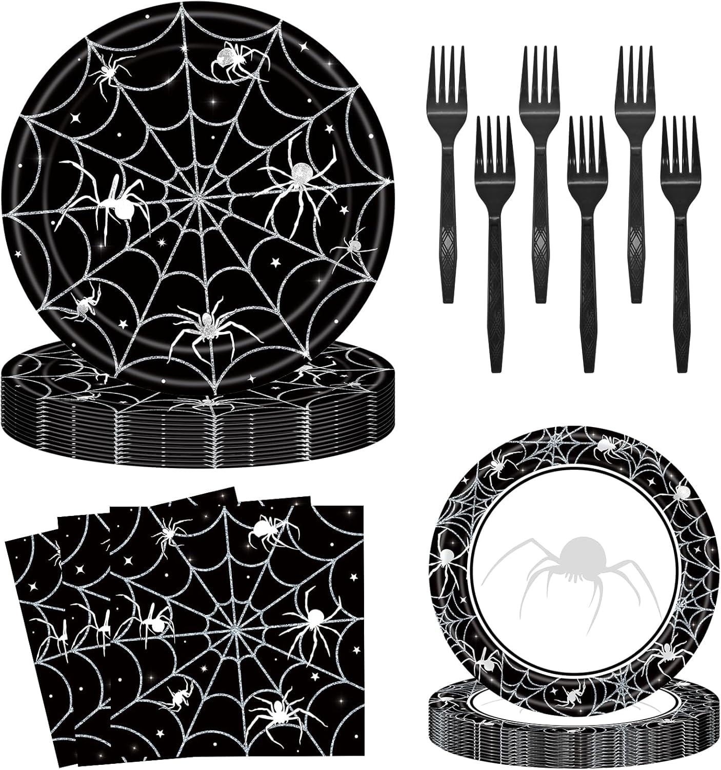 96 Pieces Spider Web Plates and Napkins Tableware Set, Disposable ...