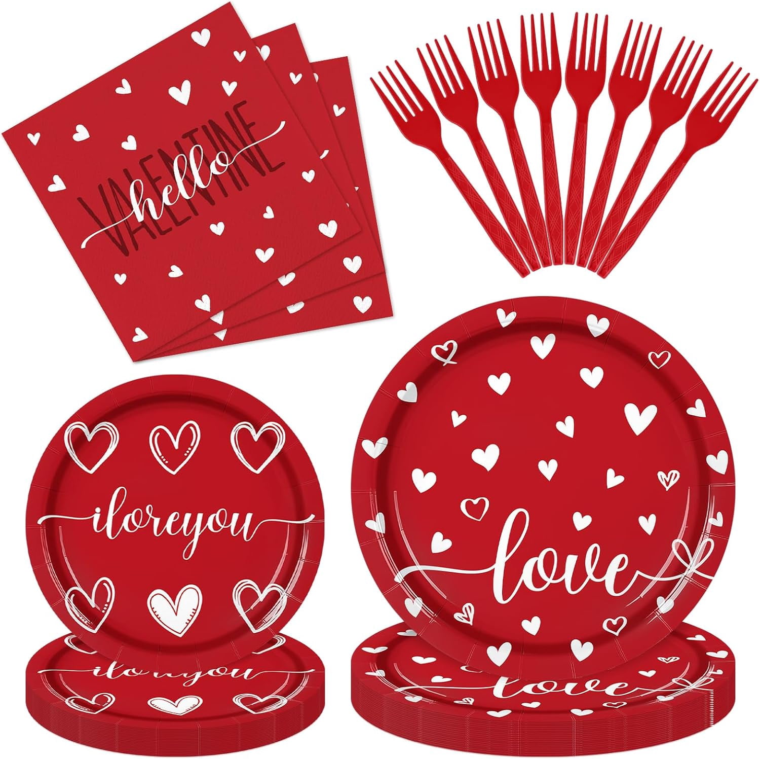 96 Pieces Valentine’s Day Tableware Set – Red and White Disposable ...
